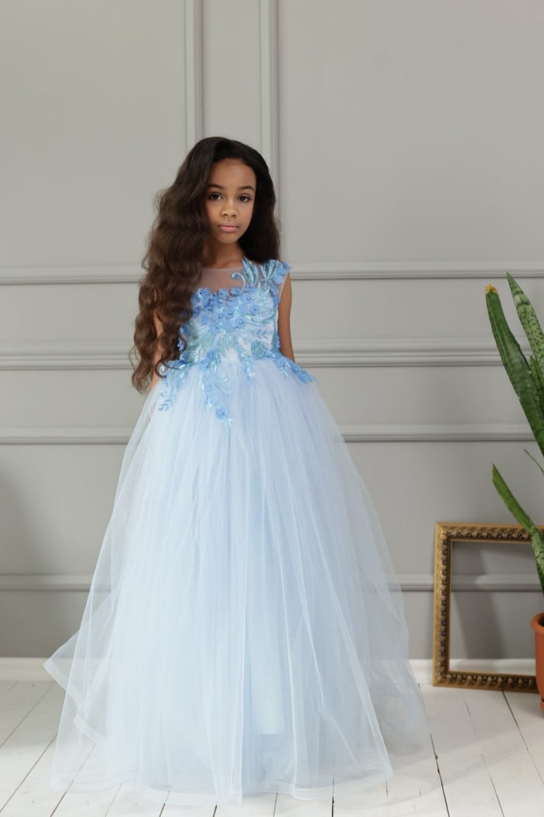 Blue Flower Girl Dress Tulle Flower Girl Dress Lace Flower | Etsy