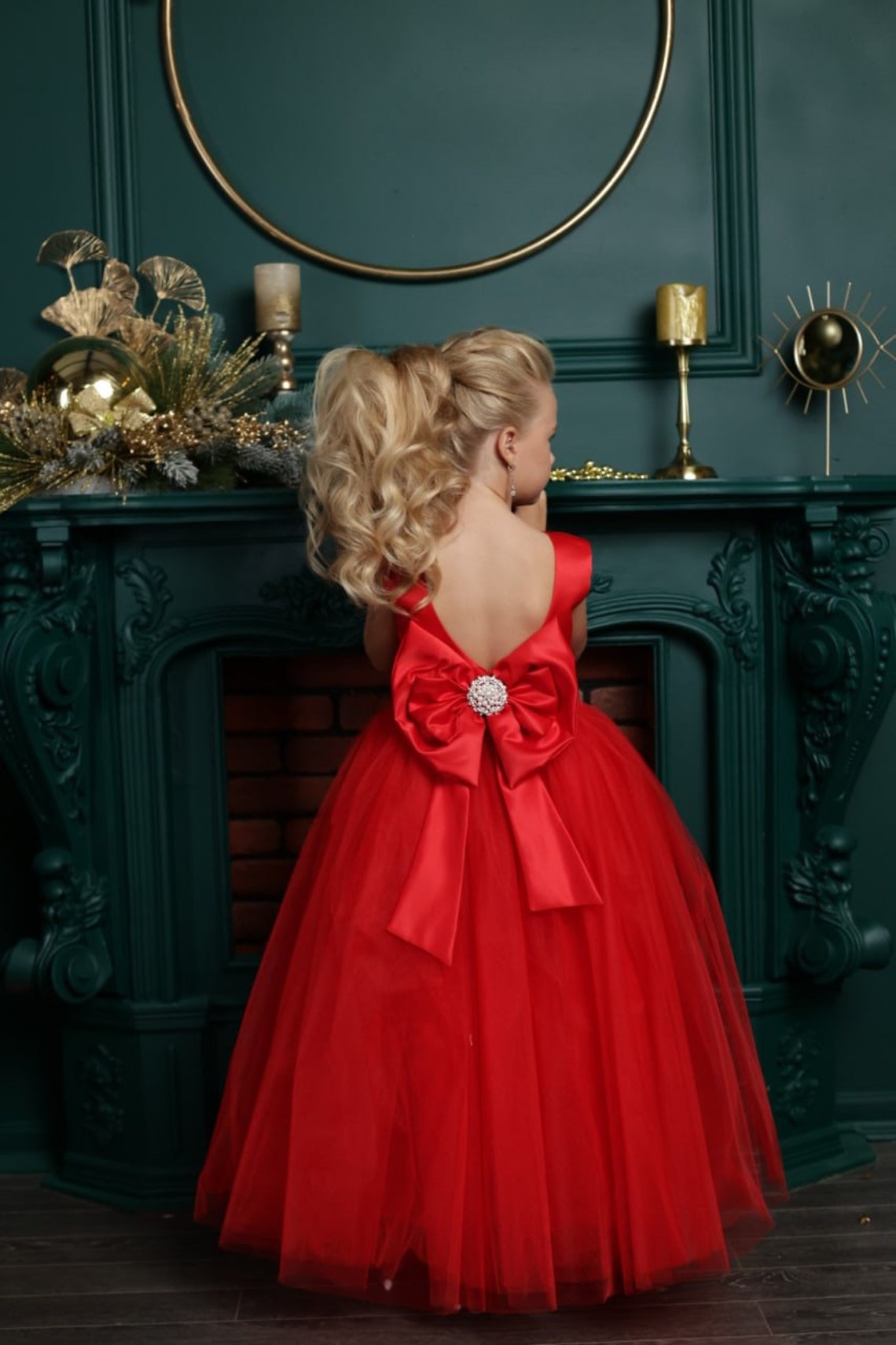 Red Flower Girl Dress Satin and Tulle Flower Girl Dress - Etsy