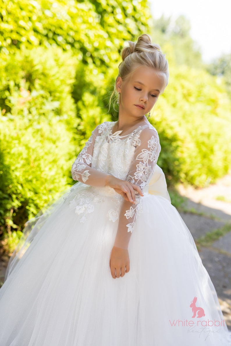 Lace Flower Girl Dress Flower Girl Dress Long Sleeve Tulle Etsy