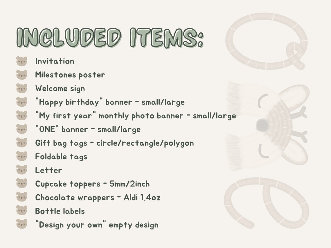 Editable First Birthday Printable Bundle, Macrame Collection DEER ...