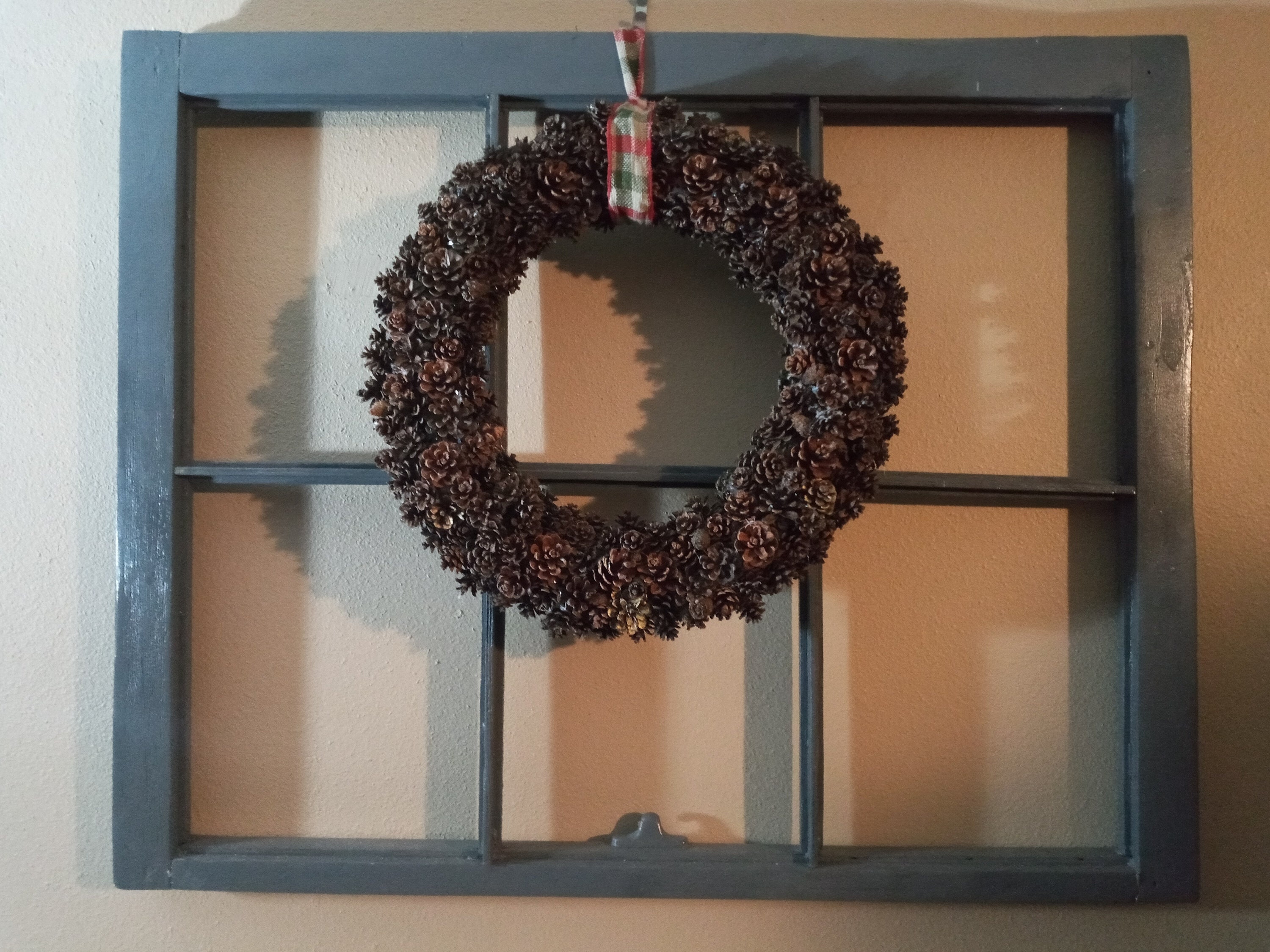 6 Pane Window Frame With Pinecone Wreath - Etsy