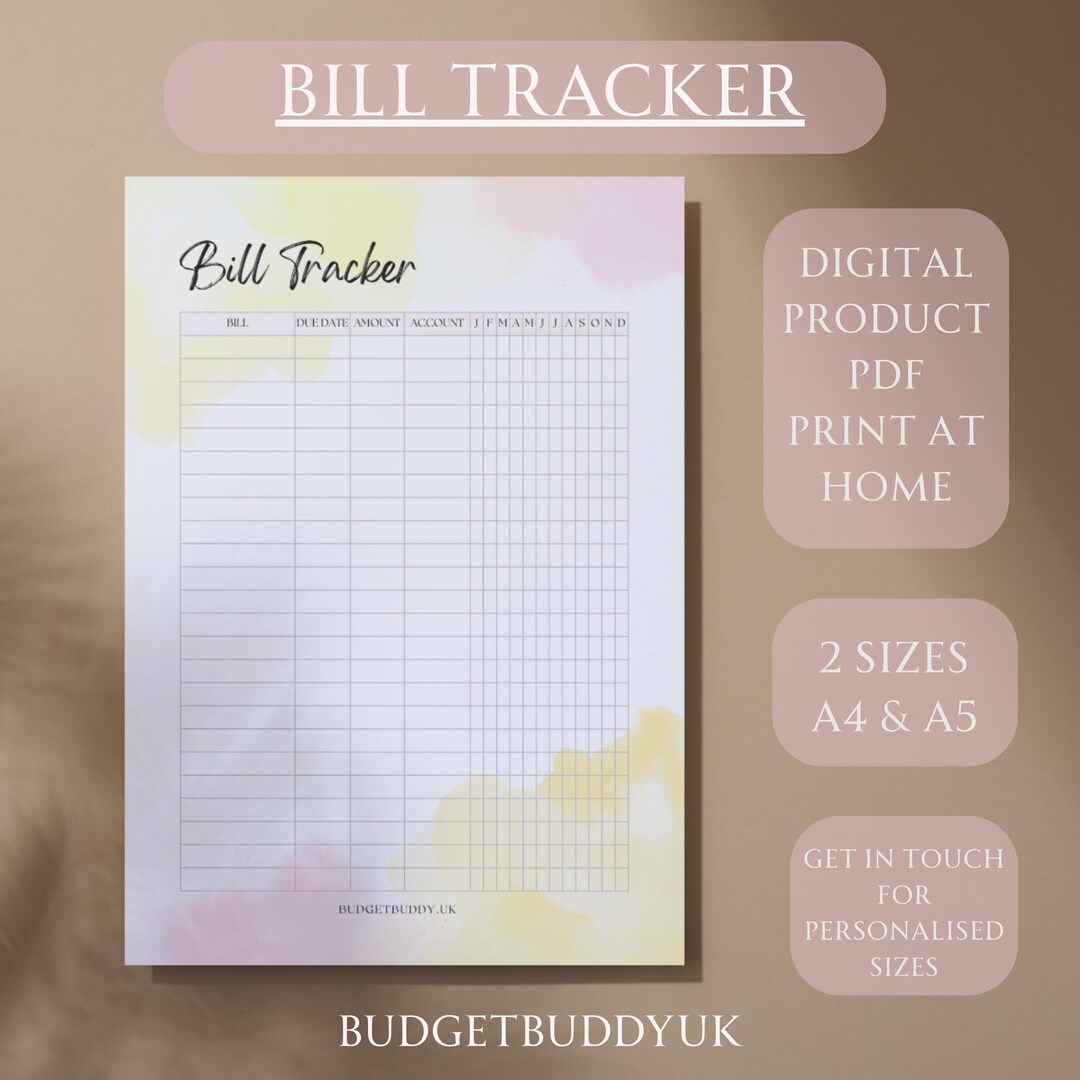 A5 & A4 Printable Annual | Monthly Bill Tracker | Money Management ...
