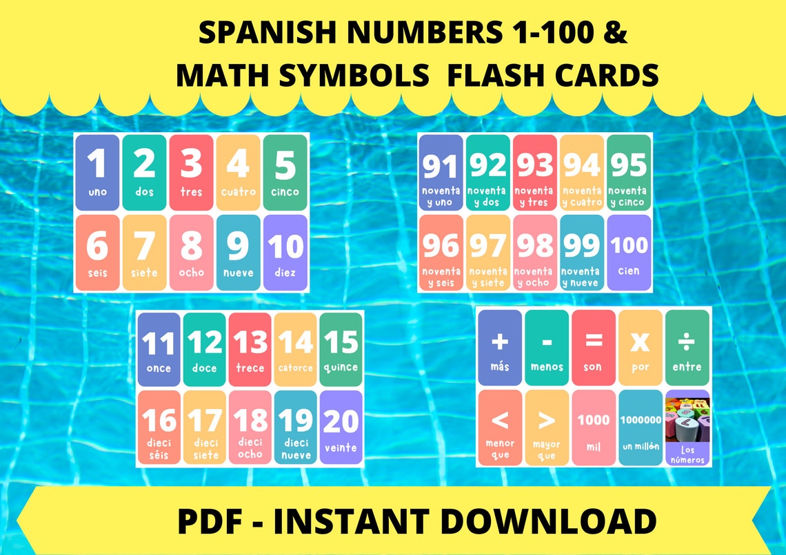 Spanish Numbers 1 to 100 Counting Flash Cards Printable - Etsy