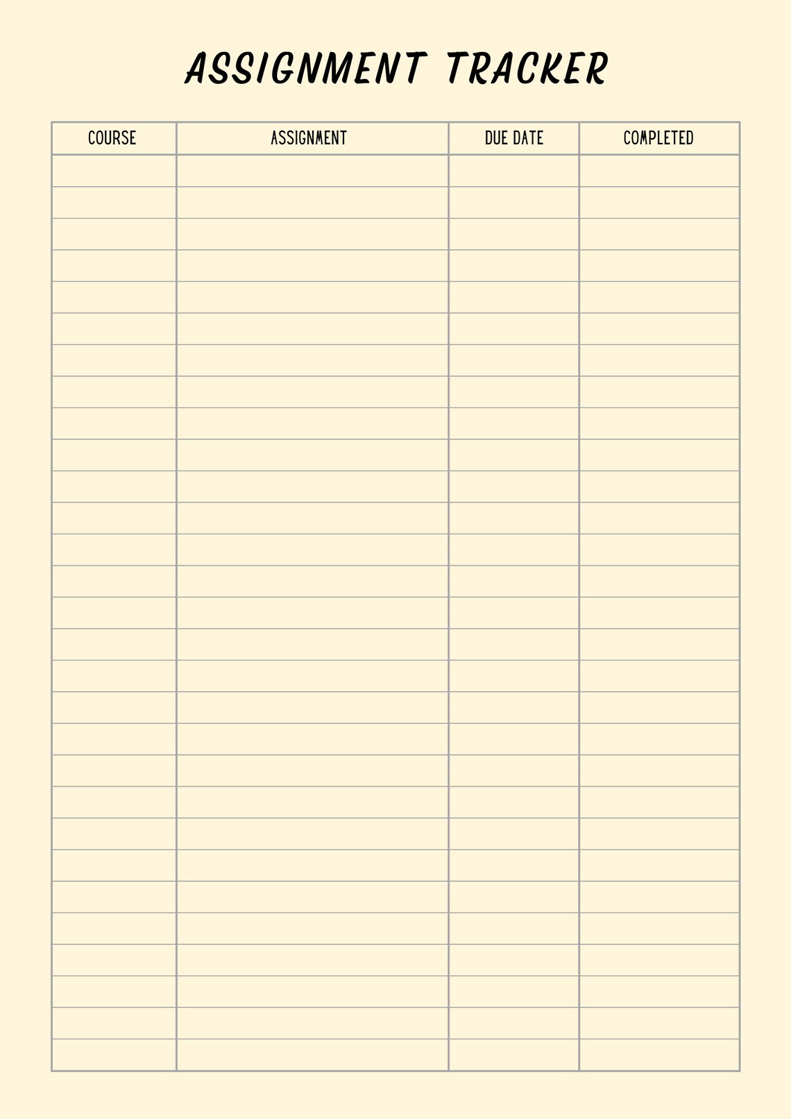 Assignment Tracker PRINTABLE / Printable PDF / Homework Log / Tracker ...