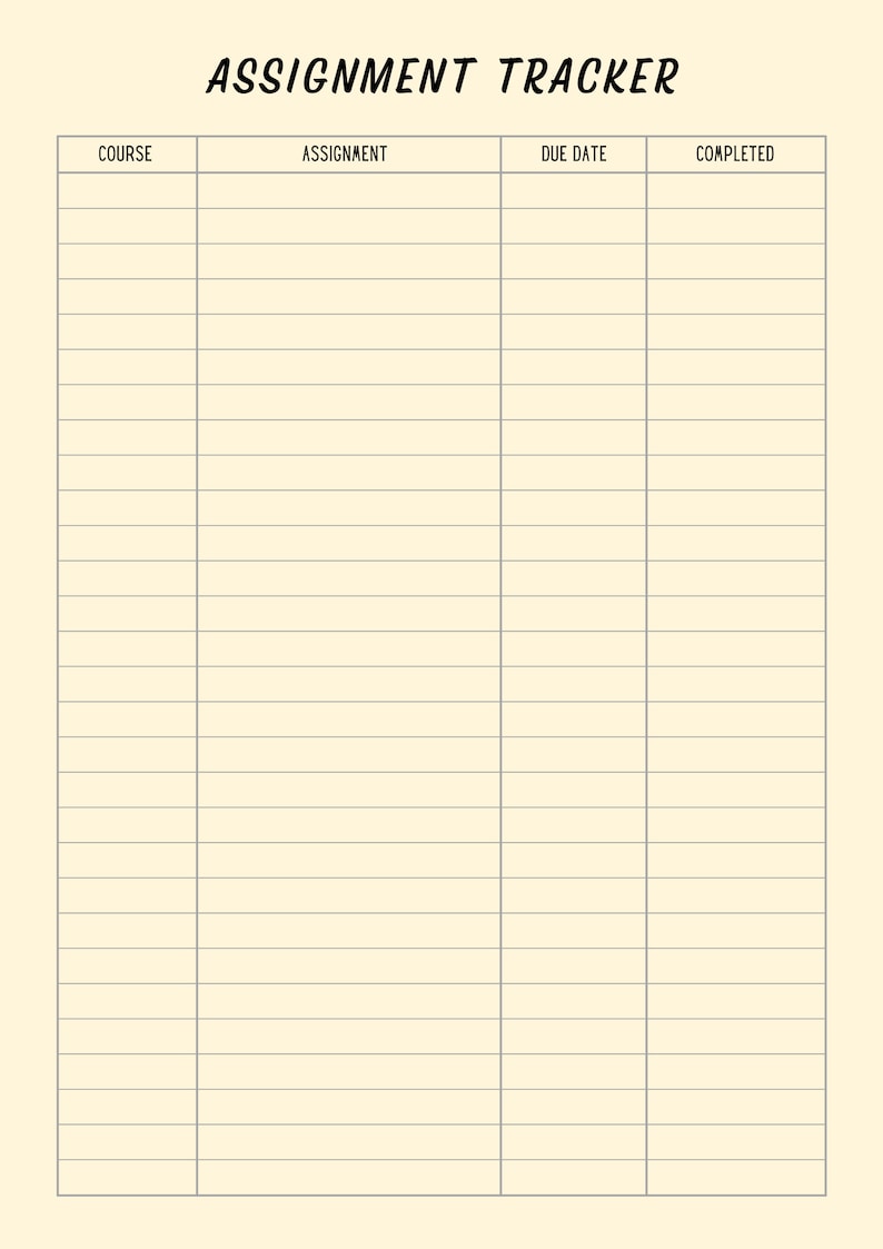 Assignment Tracker PRINTABLE / Printable PDF / Homework Log / Tracker / School / Pdf / Digital ...