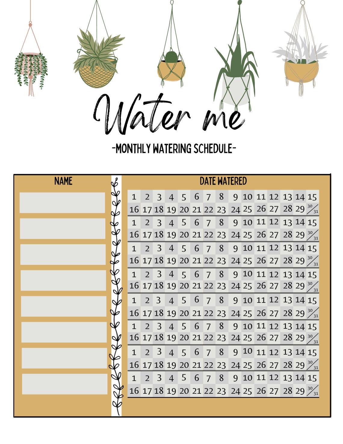 Monthly Plant Watering Tracker PRINTABLE / Printable PDF / House Plants ...