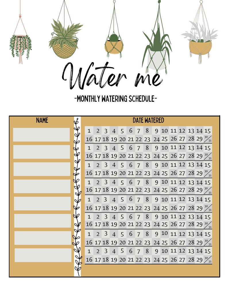 Monthly Plant Watering Tracker PRINTABLE / Printable PDF / House Plants ...