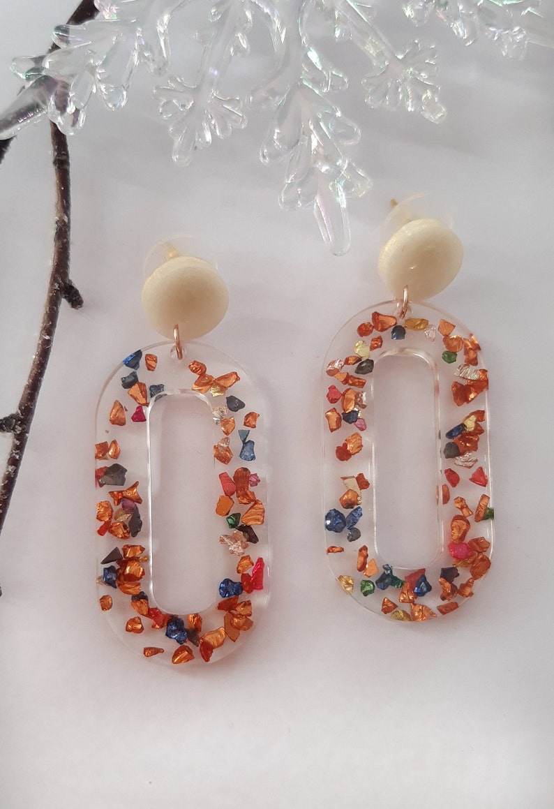 Multicoloured Oval Resin Earrings Clear Earrings With Colourful ...