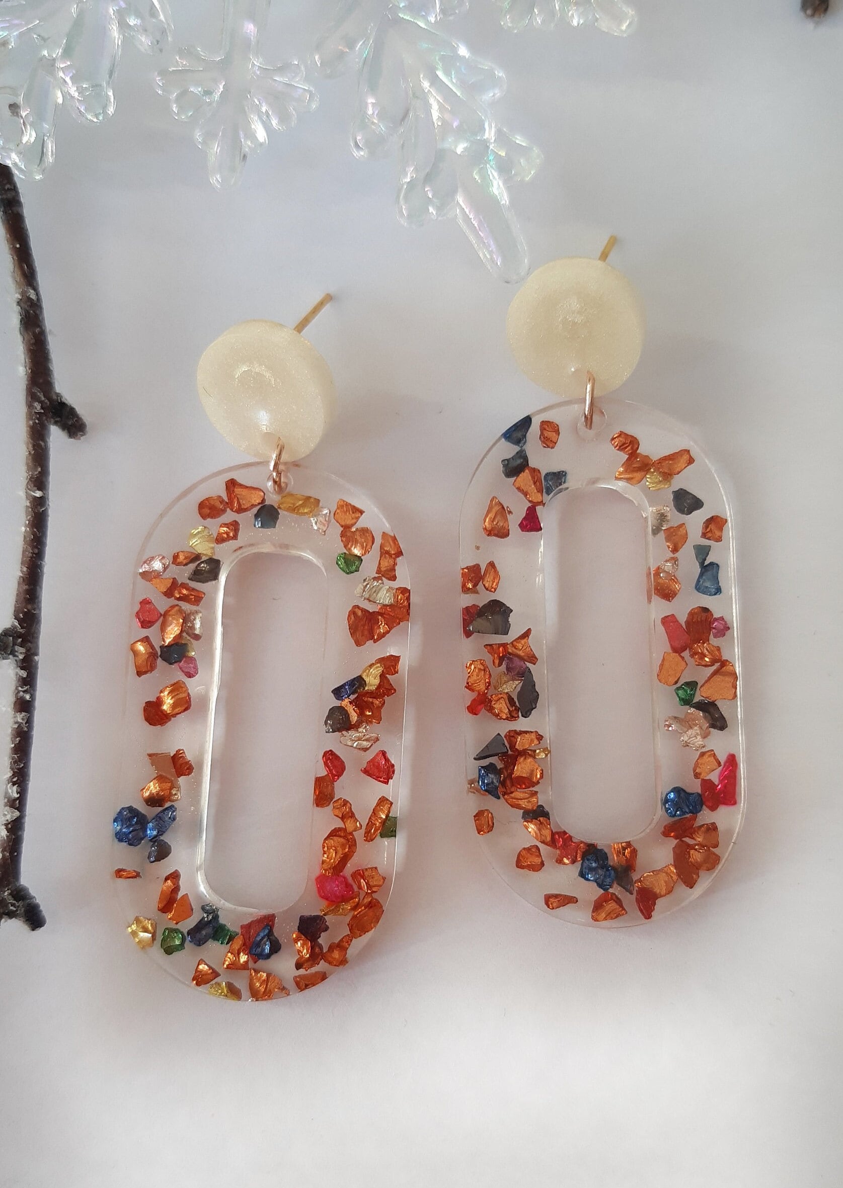 Multicoloured Oval Resin Earrings Clear Earrings With - Etsy