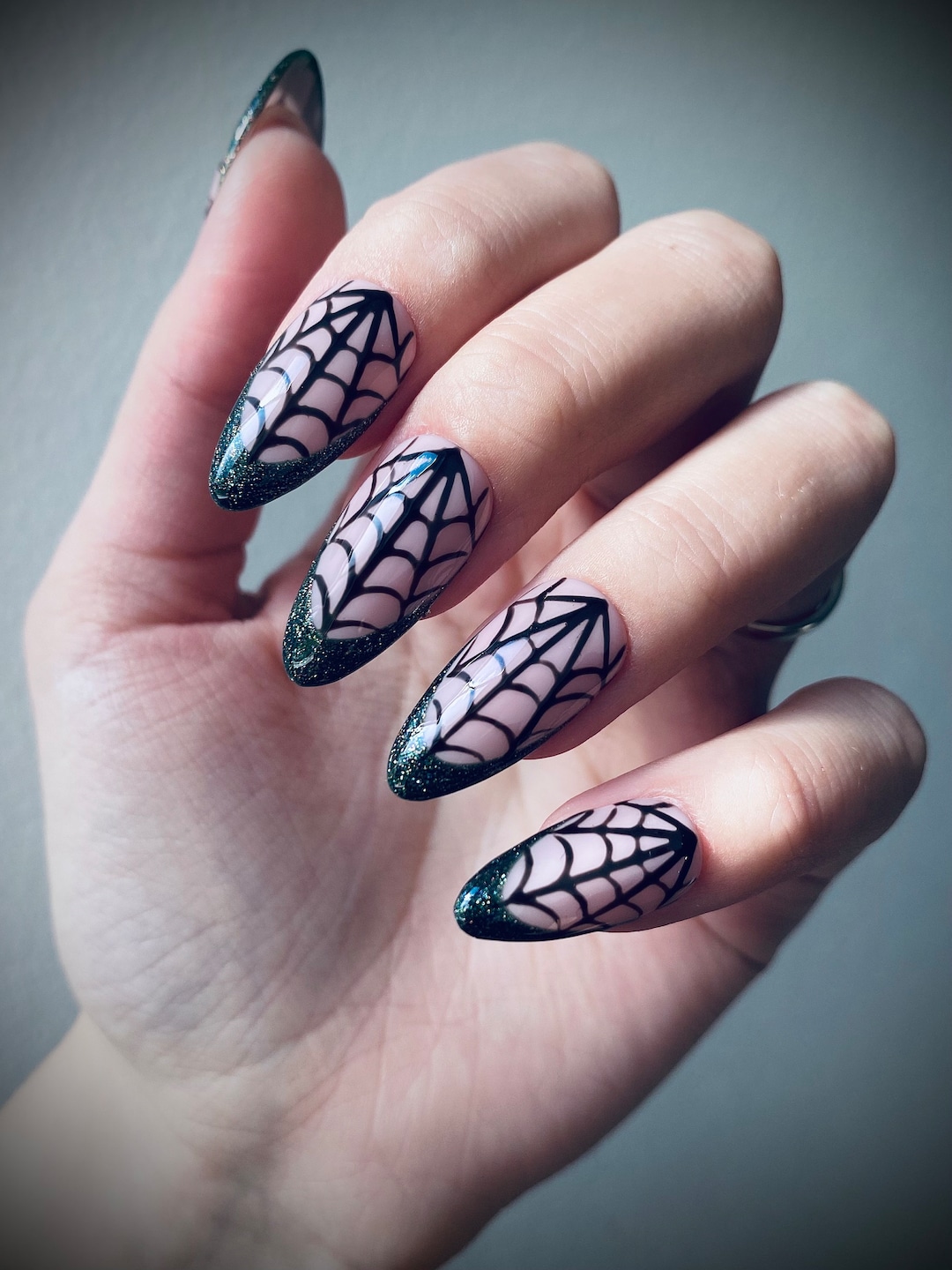 Spider Web French Tip Press on Nails Halloween Nails Gothic Nails ...