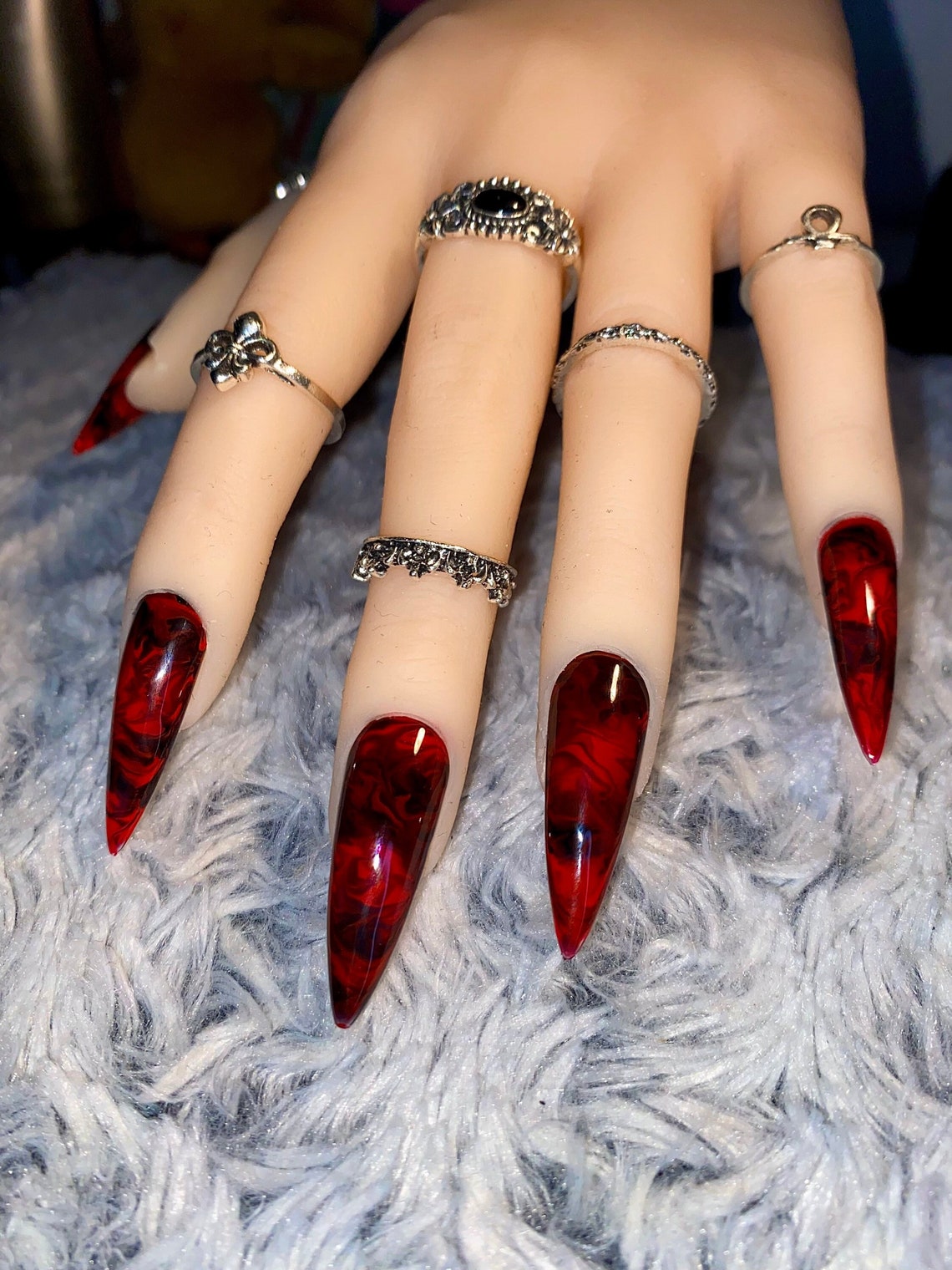 Blood Red and Black Nails Halloween Nails Gothic Nails - Etsy