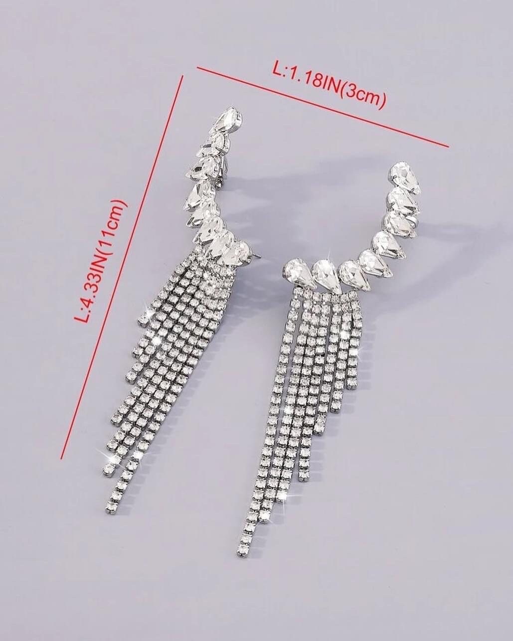 Glamorous Rhinestone Crystal Long Tassel Earrings For Woman Bridal Drop
