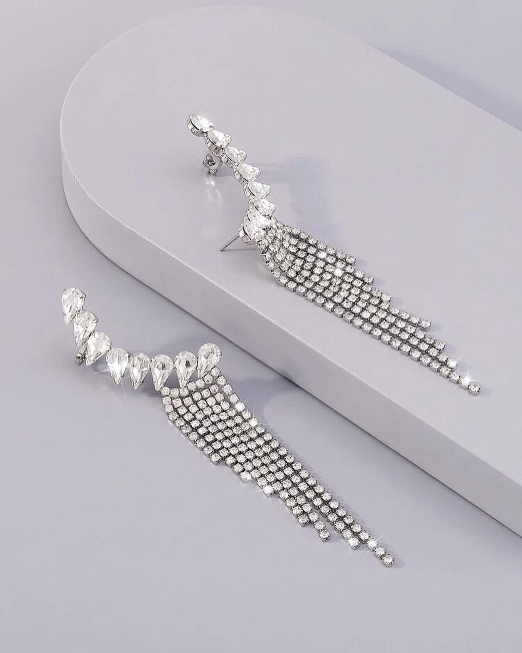 Glamorous Rhinestone Crystal Long Tassel Earrings For Woman Bridal Drop