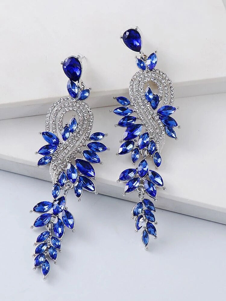 Rhinestone Crystal Long Tassel Earrings For Woman Bridal Drop Dangling