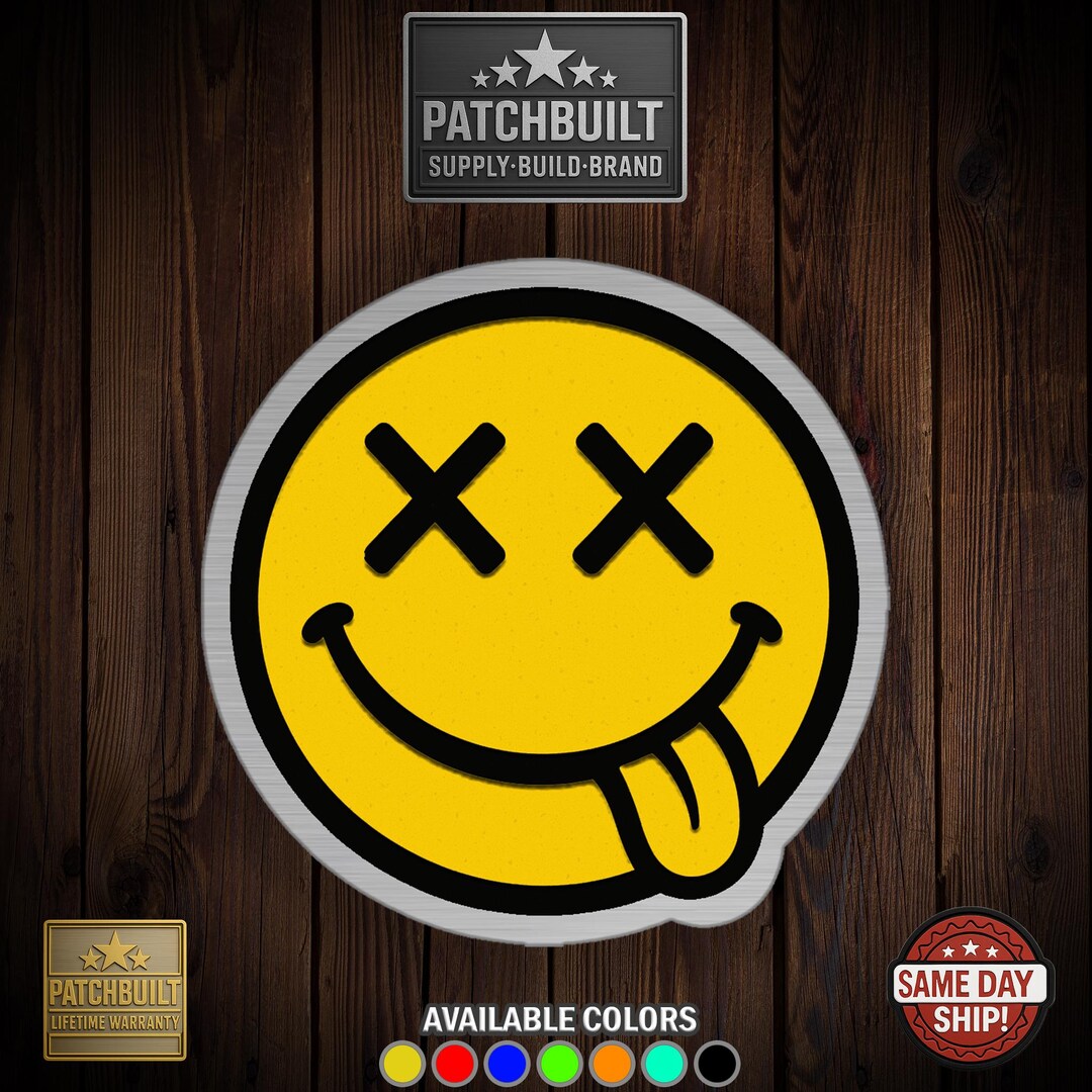 Smiley Face Patch With X Eyes & Tongue | Forever Patch | Hook and Loop ...