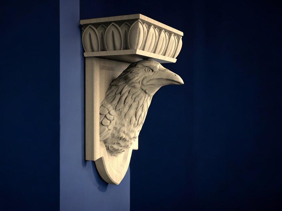 Carved Shelf Bracket, Raven Head Wooden Corbel, Crow Head Wooden Corbel ...