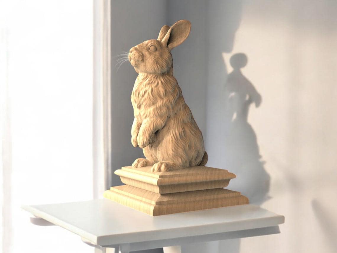 Rabbit Statue of Wood, Rabbit Wooden Finial for Staircase Newel Post ...