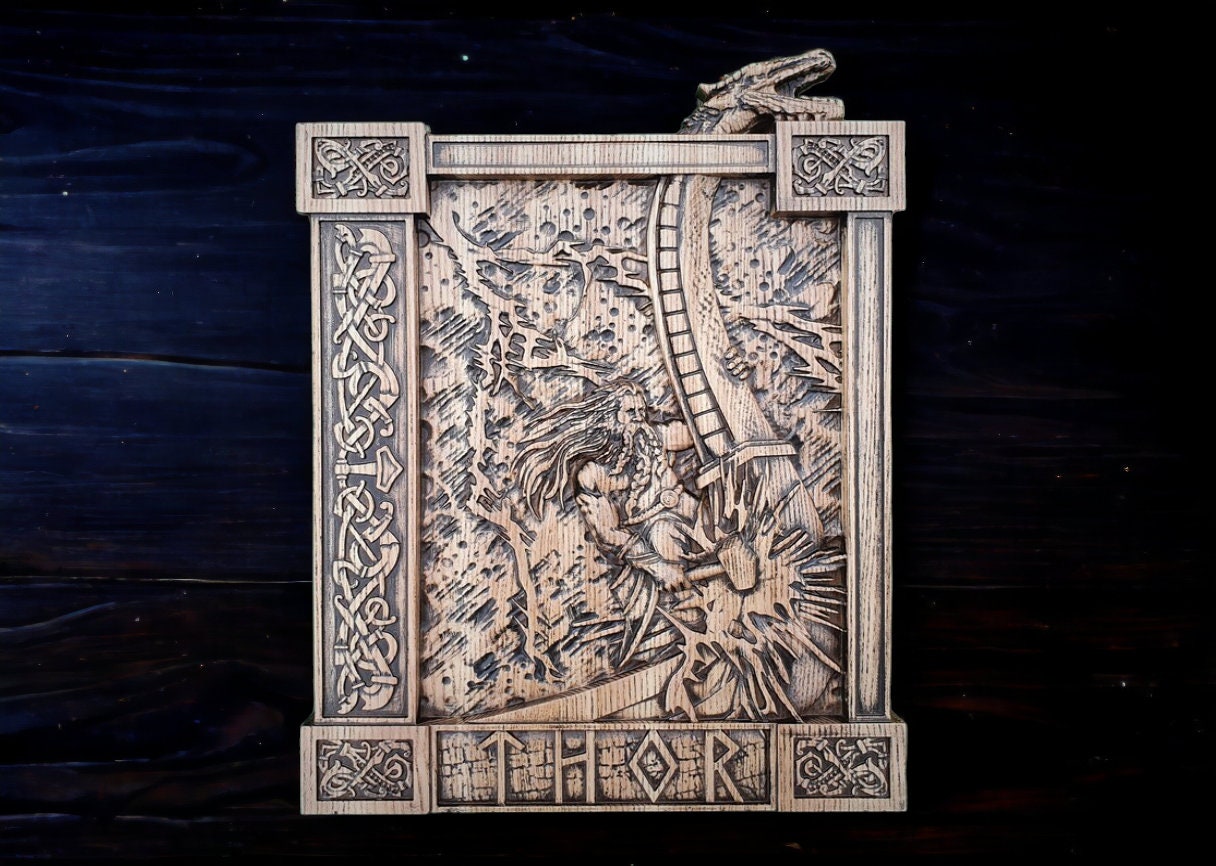 Thor Wooden Statue, Wood Carving Altar - Etsy