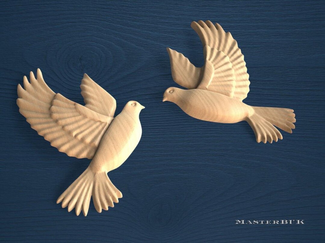 Wooden Doves Wall Decor Set of 2, Unfinished Carved Bird Appliques ...