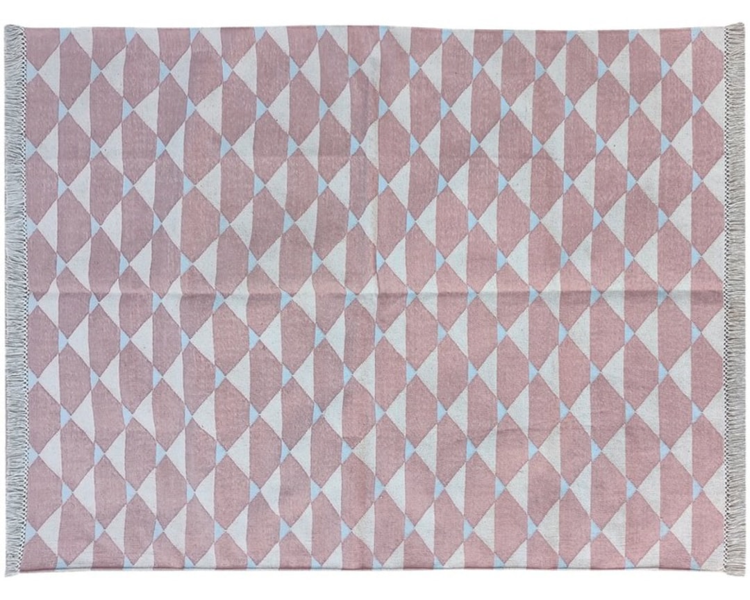 5' X 7' Ft Cotton Geometric Pattern Rugs Modern Pink - Etsy