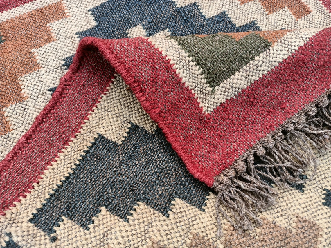 Handmade KILIM Rug, Multicolor Jute Rug Wool Rug Kilim Dhurrie ...