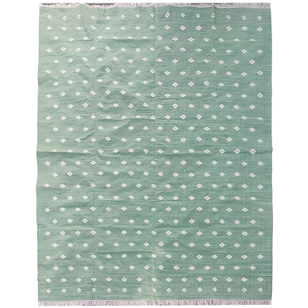 Modern Handmade Cotton Area Rug Green and White | Behiourain Rugs ...