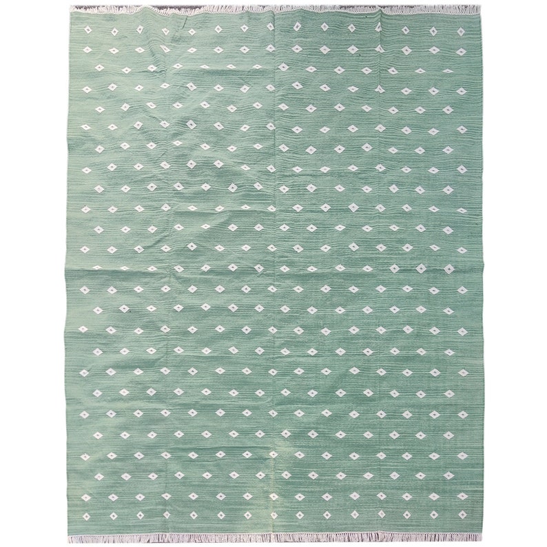 Modern Handmade Cotton Area Rug Green and White Behiourain Rugs Custom ...