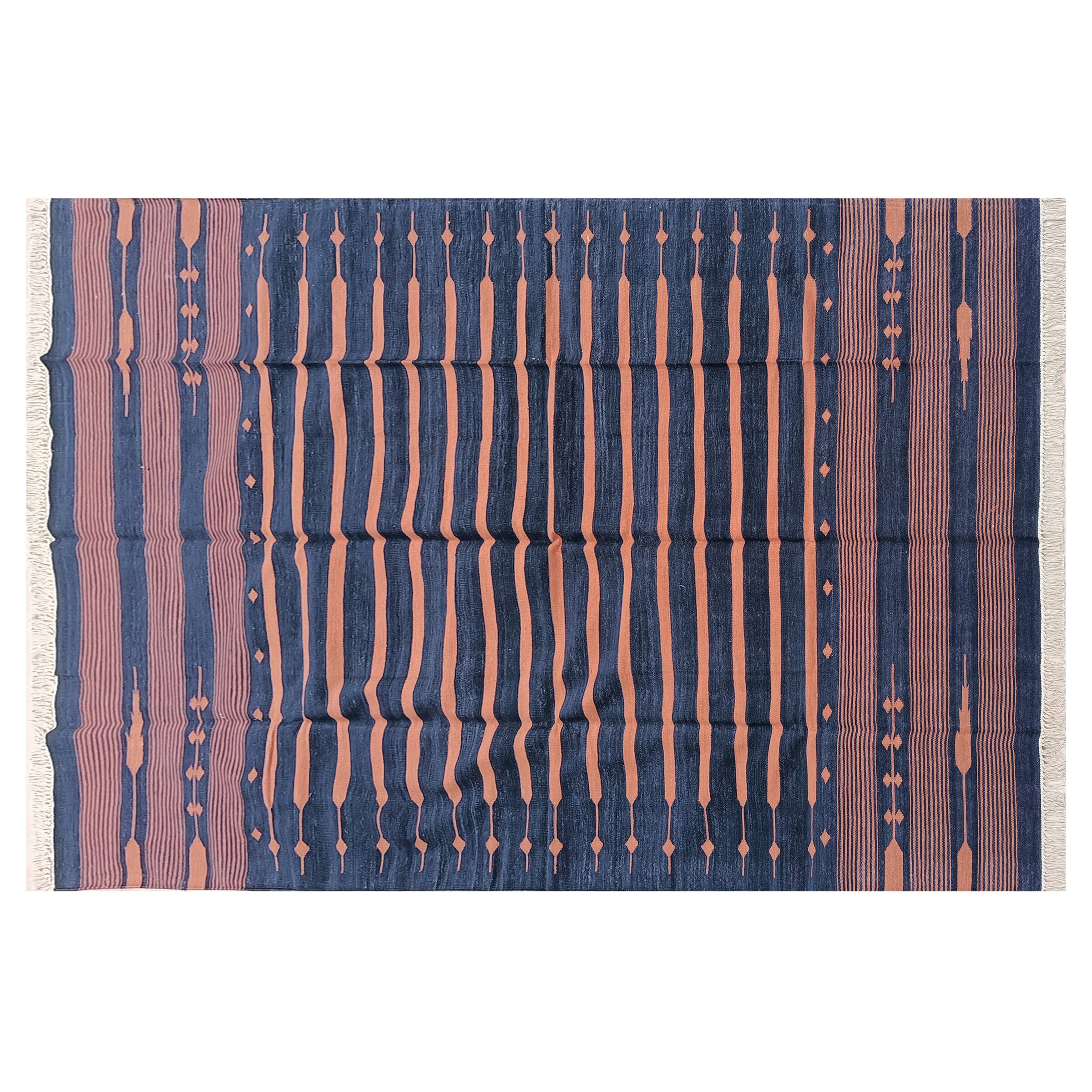 Blue and Pink Cotton Handmade Modern Stripes Rug, Large Extra Rug ...