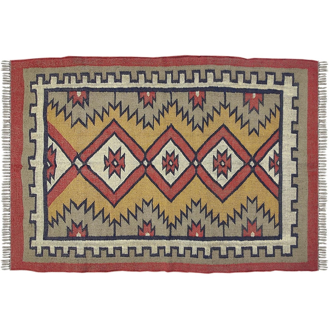 Juxtaposition of Texture and Pattern Designer Wool and Jute Dhurrie Rug ...