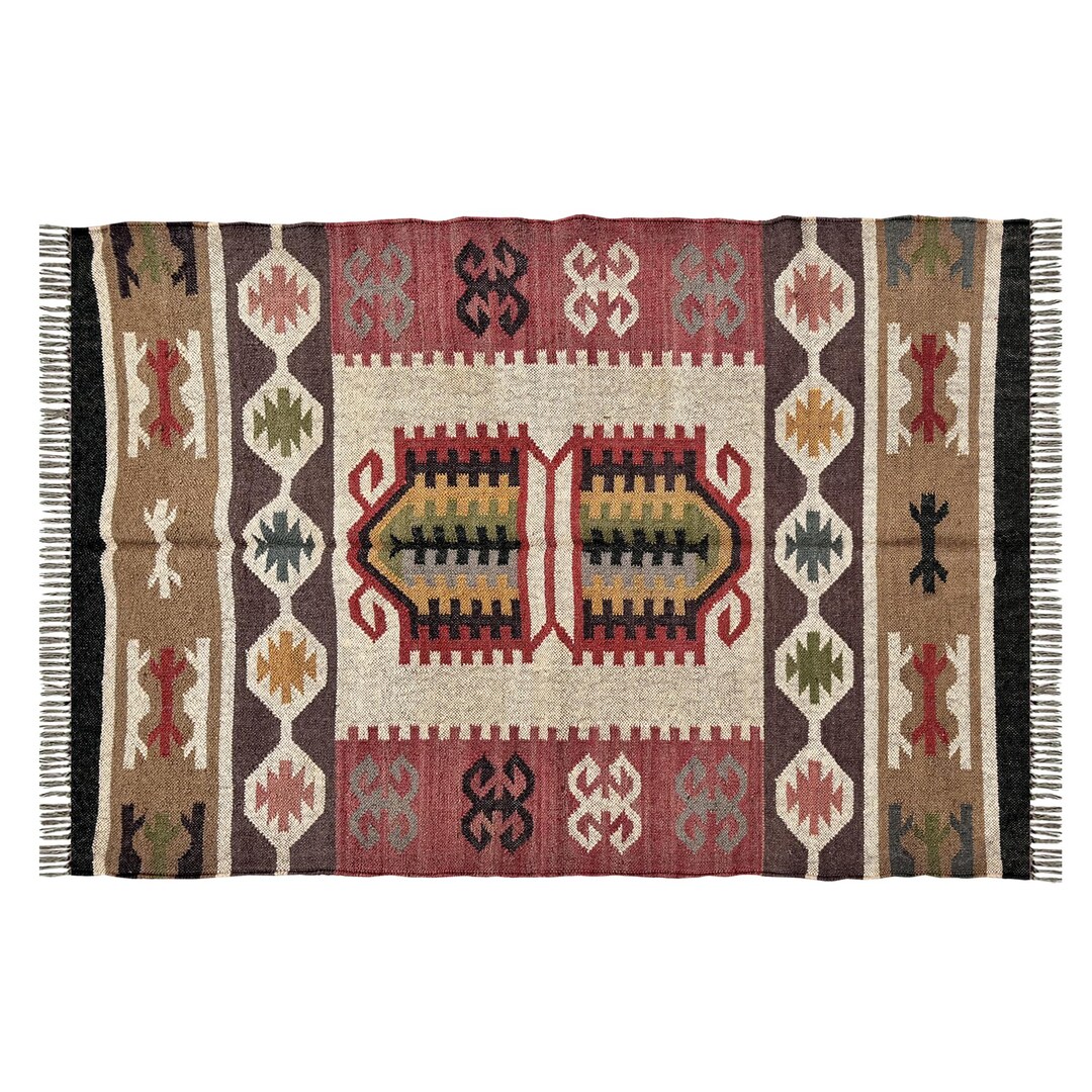 Natural Fiber Masterpiece 4x6 Wool Jute Dhurrie Rug, Hand-woven in ...