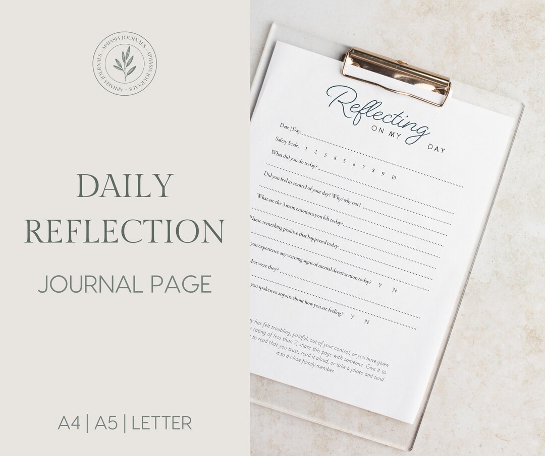 Mental Health Reflection Journal Page Daily Mental Health Journal Page ...
