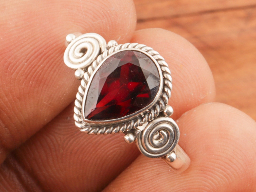 Natural Garnet Tear Drop Rings Handmade 925 Silver Jewelry - Etsy