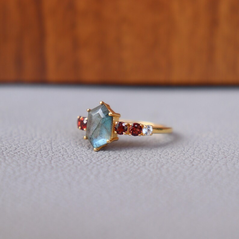 Vintage Hexagon Labradorite Ring, Engagement Ring, 14k Gold Vermeil ...