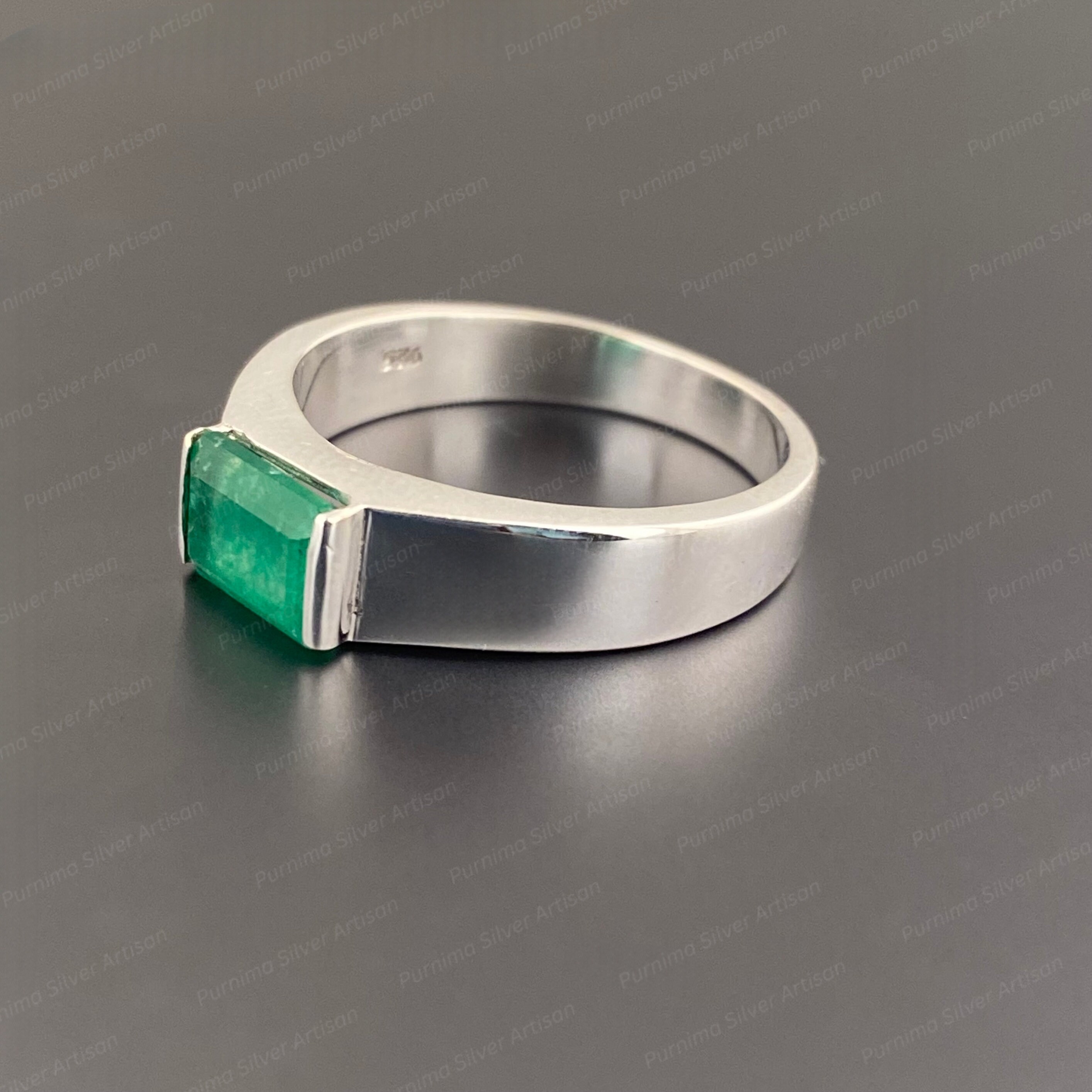 Natural Emerald Men's Ring Signet Men's Ring Men's Emerald Ring 925 ...