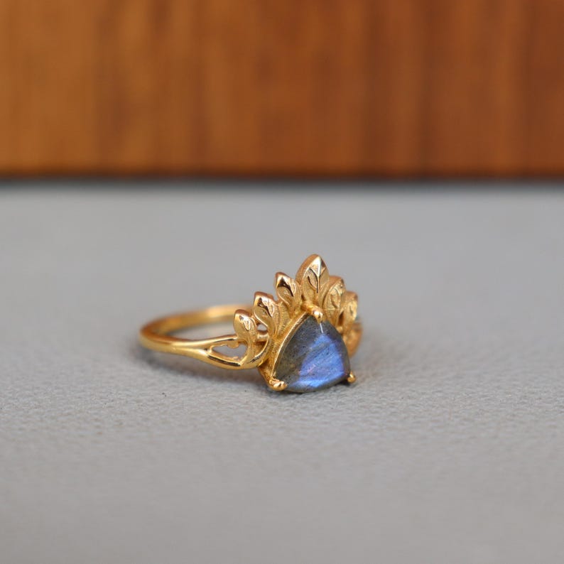 Genuine Labradorite Trillion Gemstone Ring, Nature Inspired Sterling ...