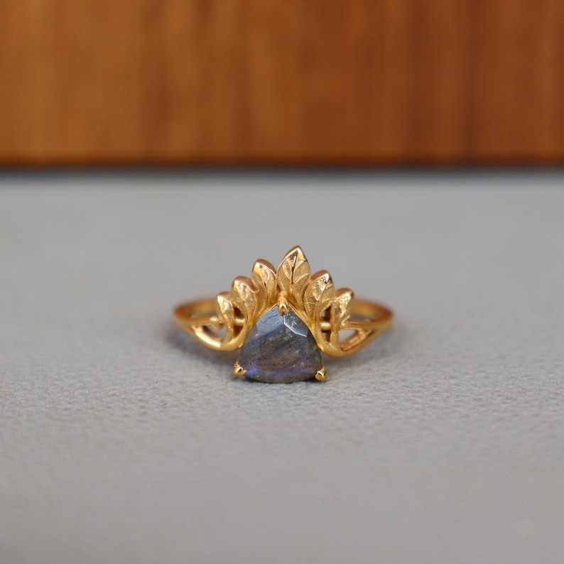 Genuine Labradorite Trillion Gemstone Ring, Nature Inspired Sterling ...