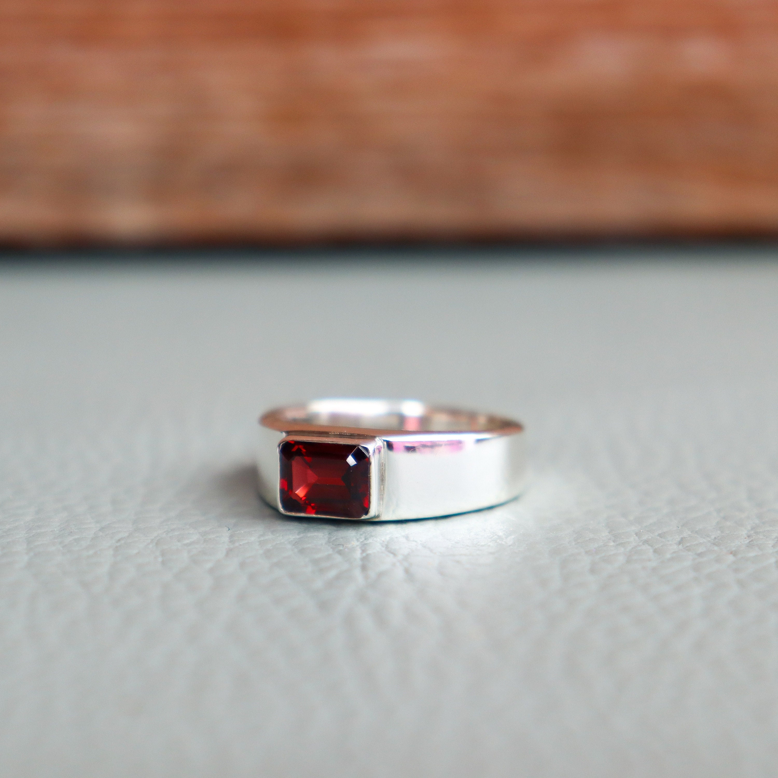Genuine Red Garnet Signet Ring 925 Sterling Silver, Simple Men's ...