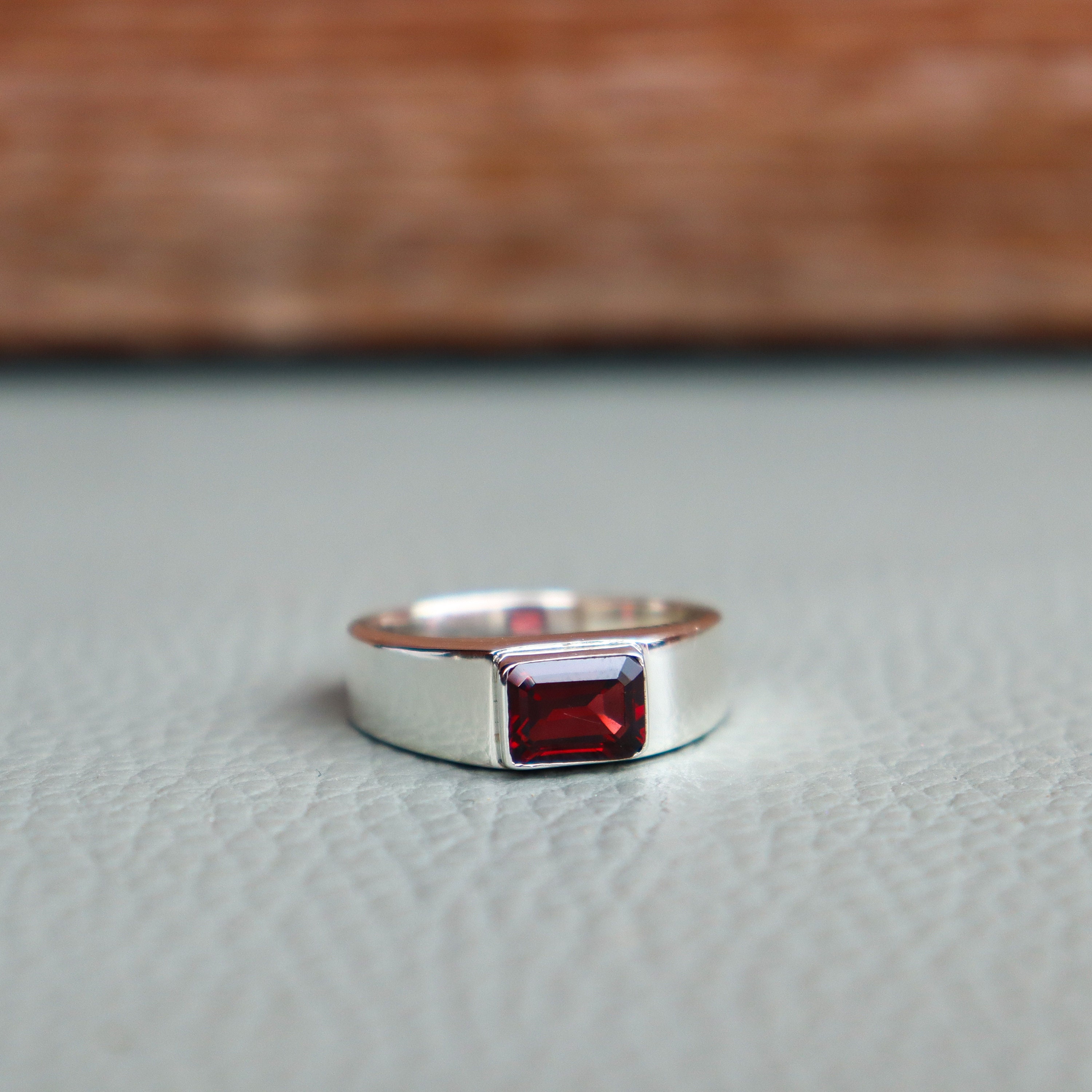 Genuine Red Garnet Signet Ring 925 Sterling Silver, Simple Men's ...