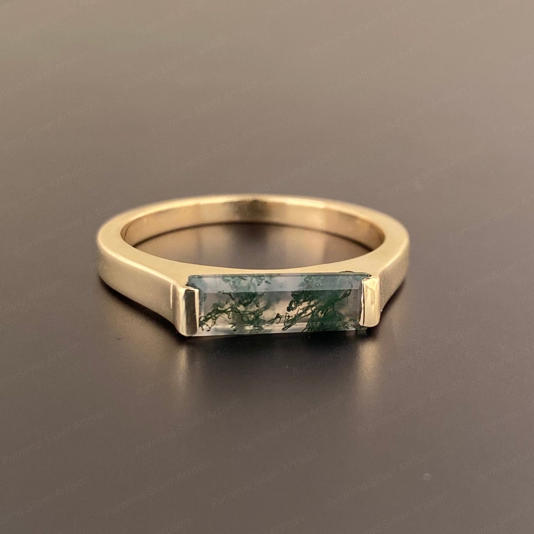 Moss Agate Ring Moss Agate Baguette Ring Moss Agate Men's Ring Unisex ...