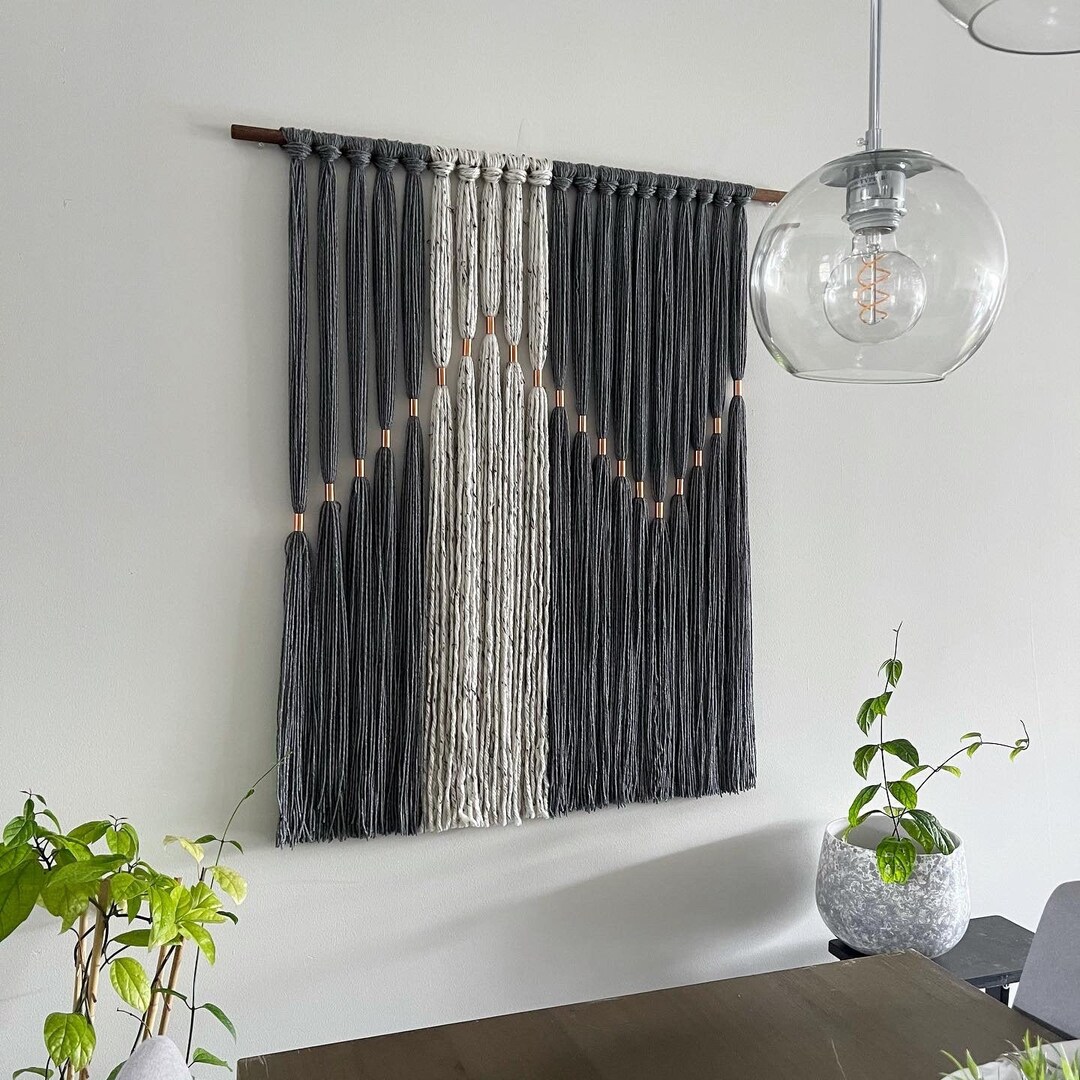 Faye Gray and White Wall Hanging With Gold Accent Boho Home - Etsy