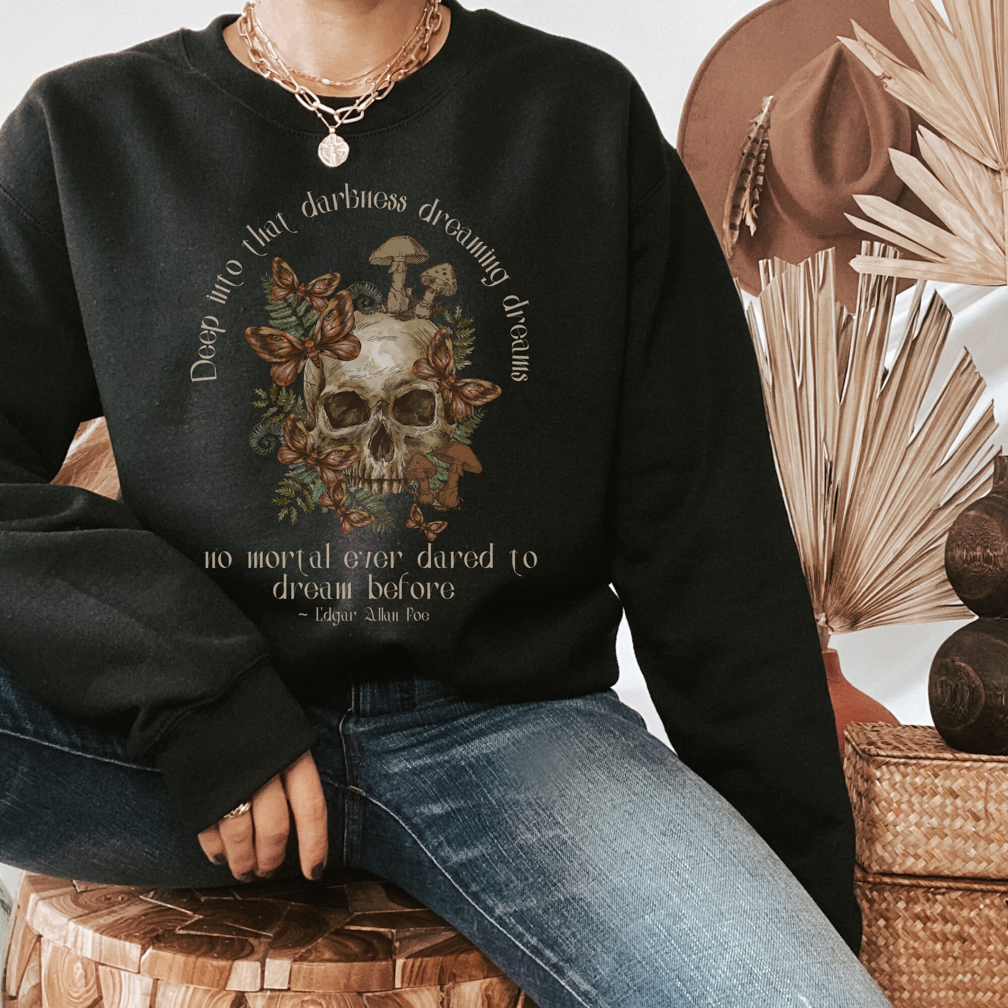 Edgar Allan Poe Goblincore Sweater Dark Cottagecore Mushroom - Etsy