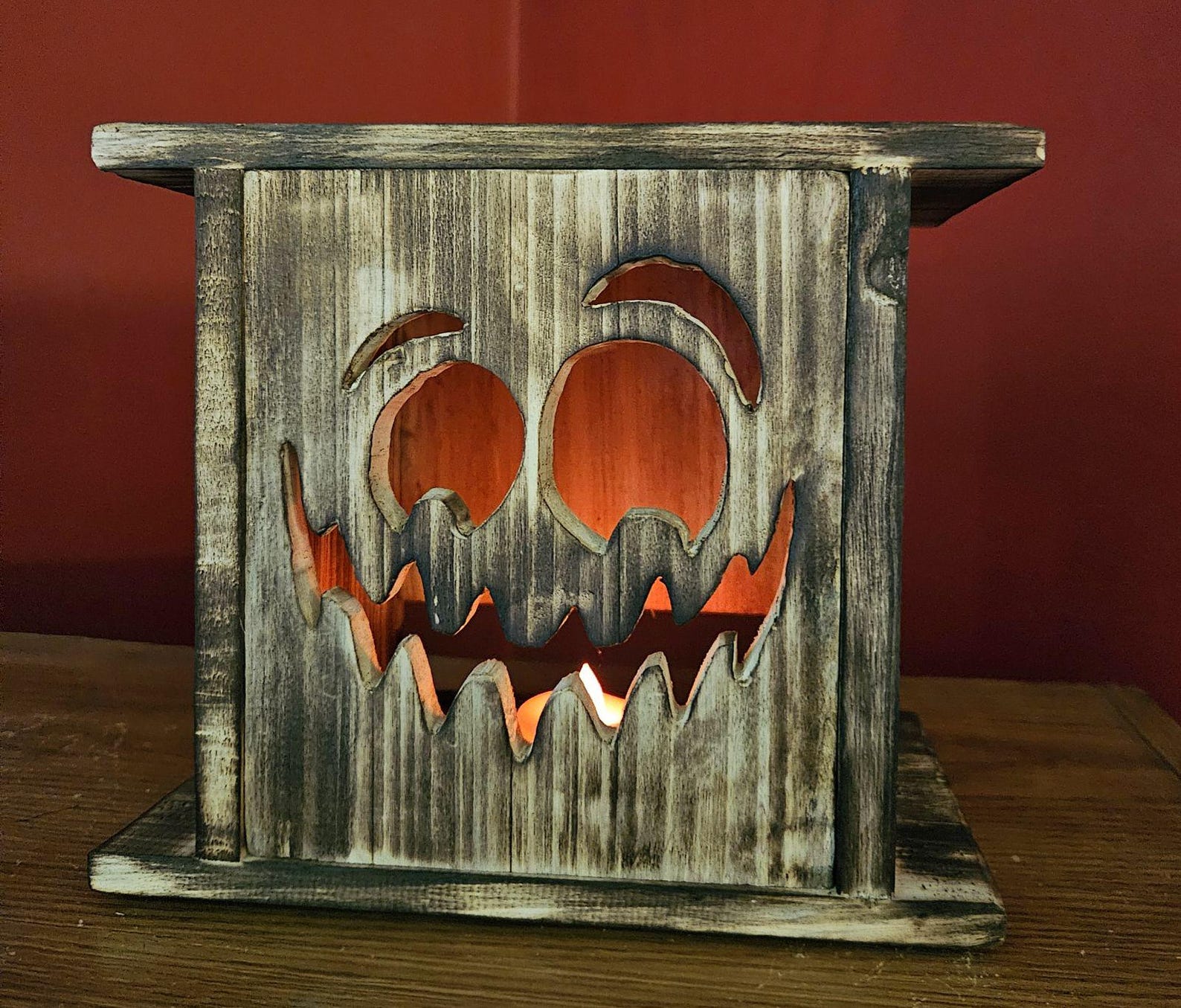 Rustic Halloween Wood Box, Silly Face - Etsy
