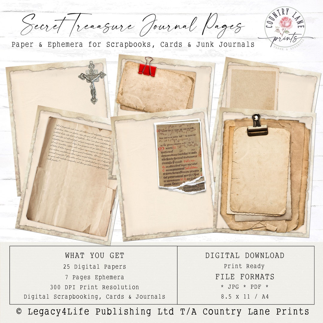 Secret Treasure Journal Pages Digital Papers 8.5 X 11 - Etsy