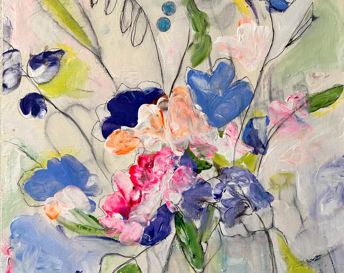 Abstract Floral Painting on Wood Panel, 11x11 Original Art, 'fading ...