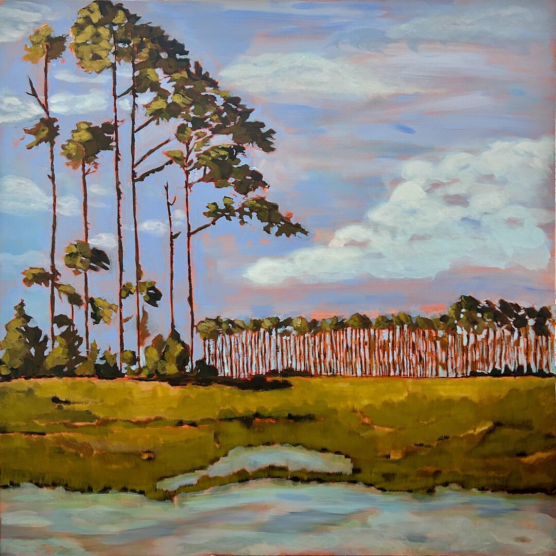 Large Impressionist Lake Painting – Breezy Landscape Acrylic on Canvas ...