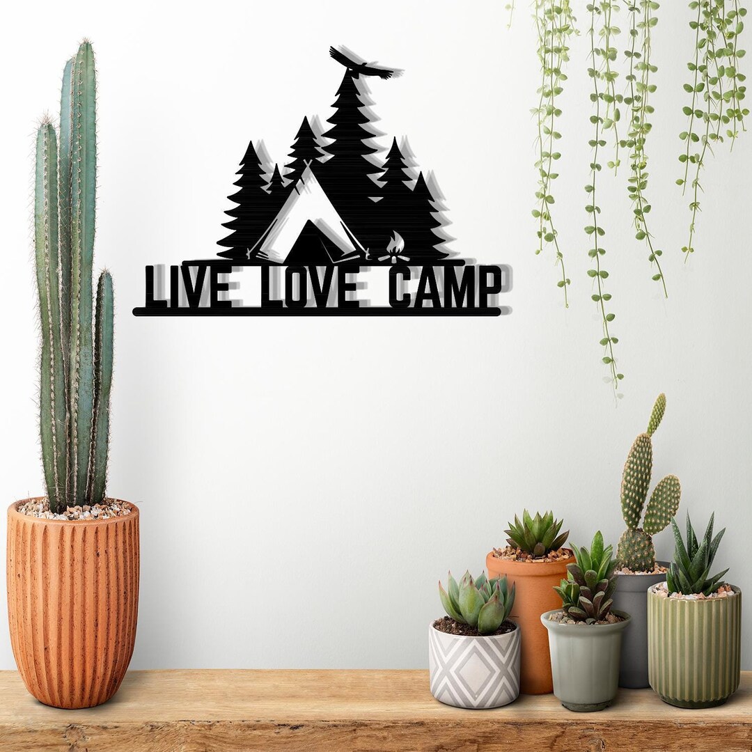 Camping Forest Silhouette Metal Wall Art, Camping Lover Decor, Modern ...