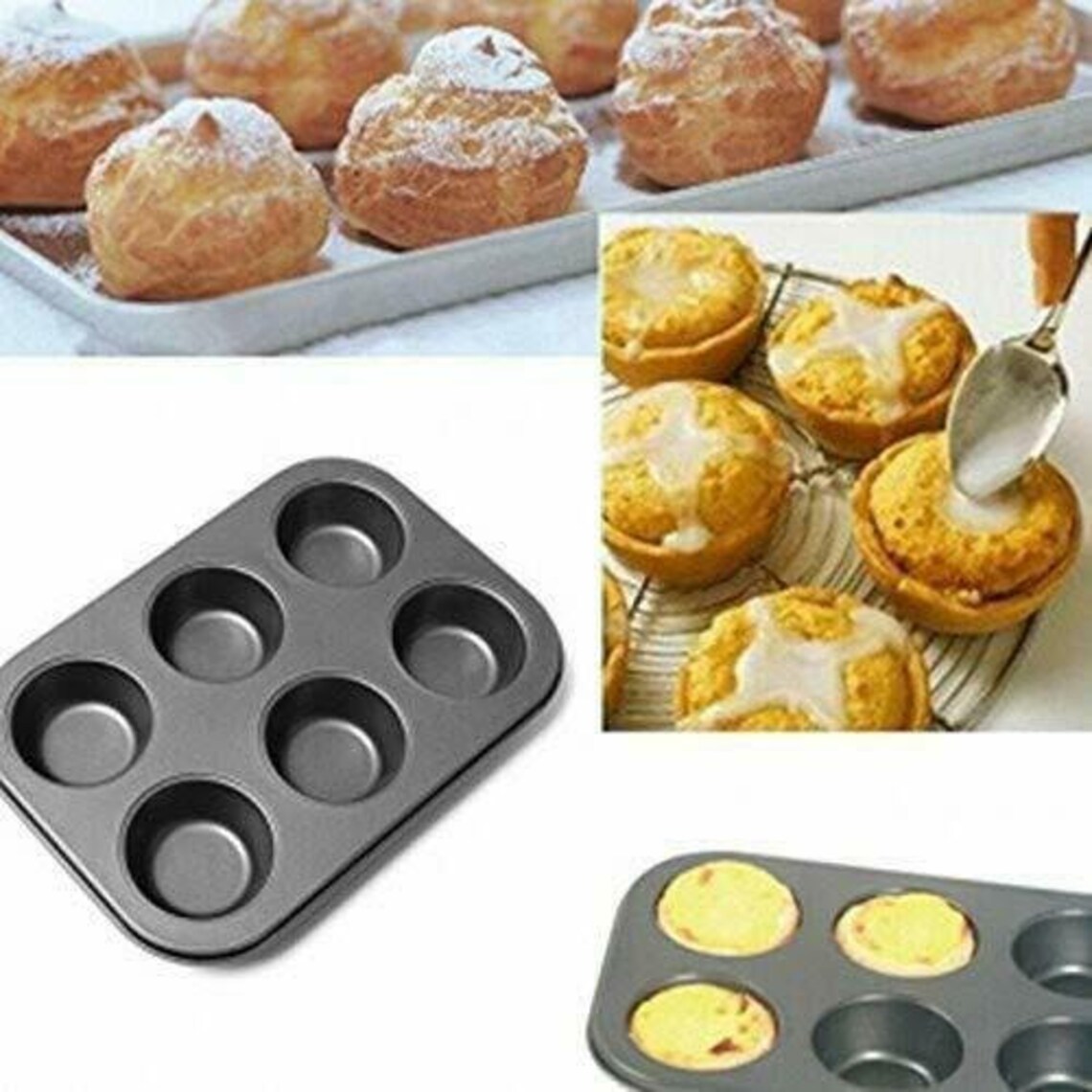 Non Stick 6 Cup Cake Deep Bun Muffin Pie Yorkshire Pudding Baking Tray ...