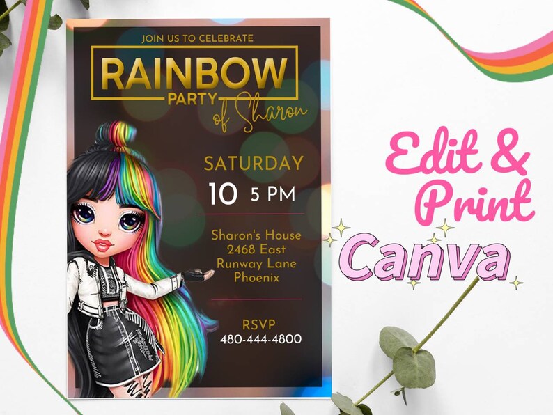 Rainbow High Invitation Canva Template Editable Rainbow High - Etsy España