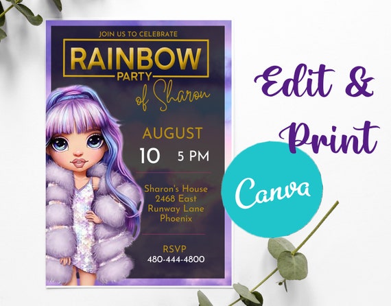 Rainbow High Invitation Canva Template Editable Rainbow High - Etsy México