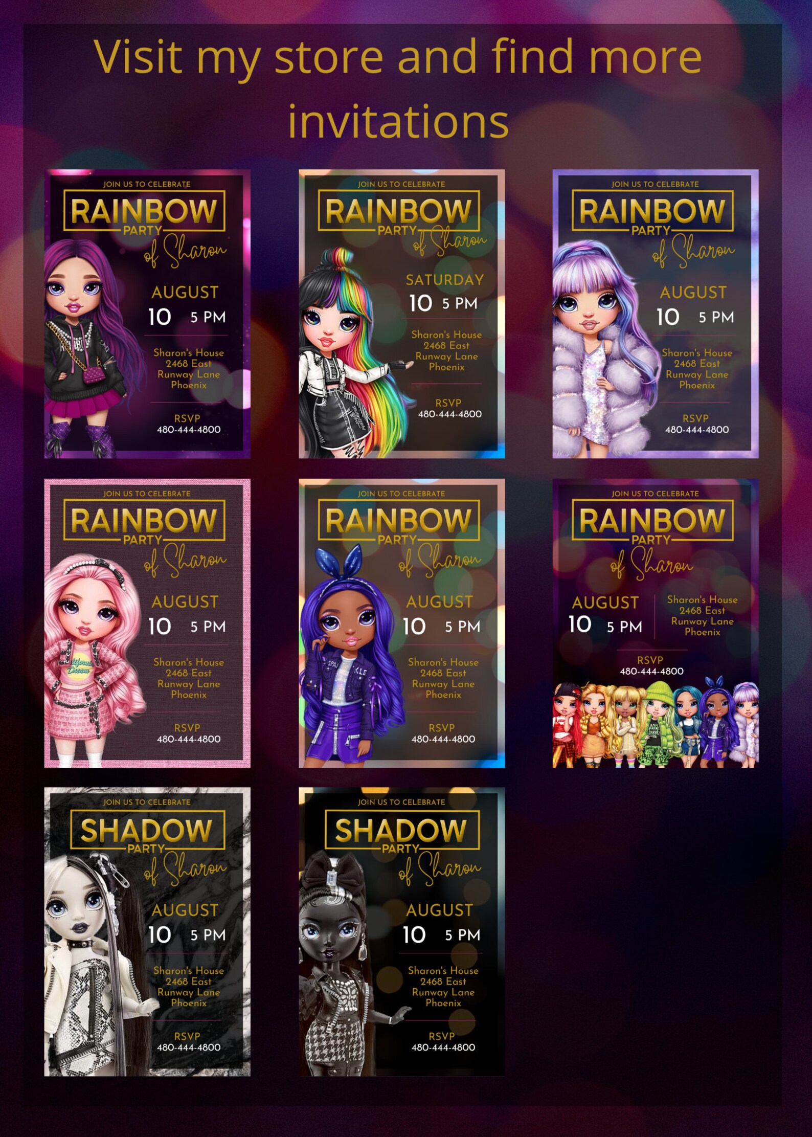 Rainbow High Invitation Canva Template Editable Rainbow High - Etsy España